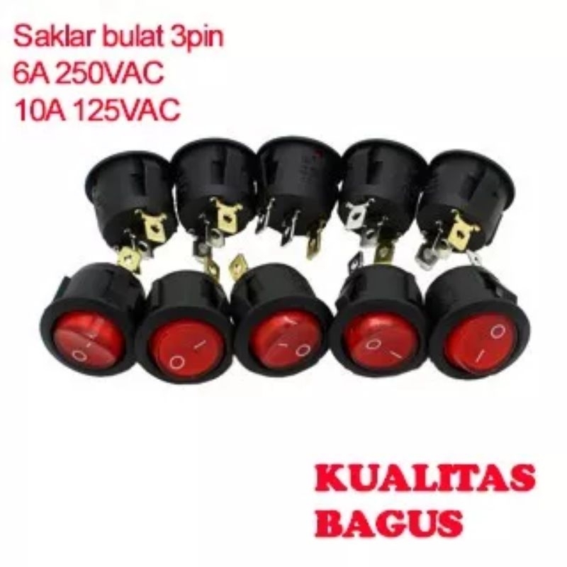 Jual Saklar Switch ON OFF Bulat Besar 3 Pin Merah + Lampu | Shopee ...