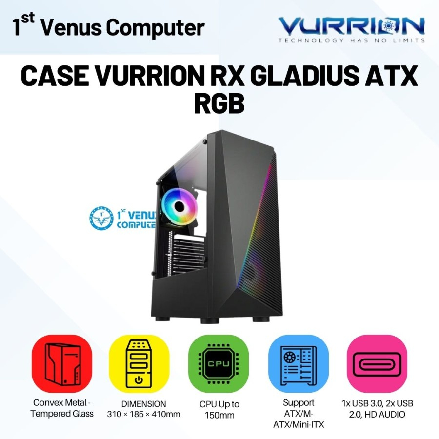 Jual CASING GAMING VURRION GLADIUS ATX RGB+1 FAN RGB/CASE14-VUR ...