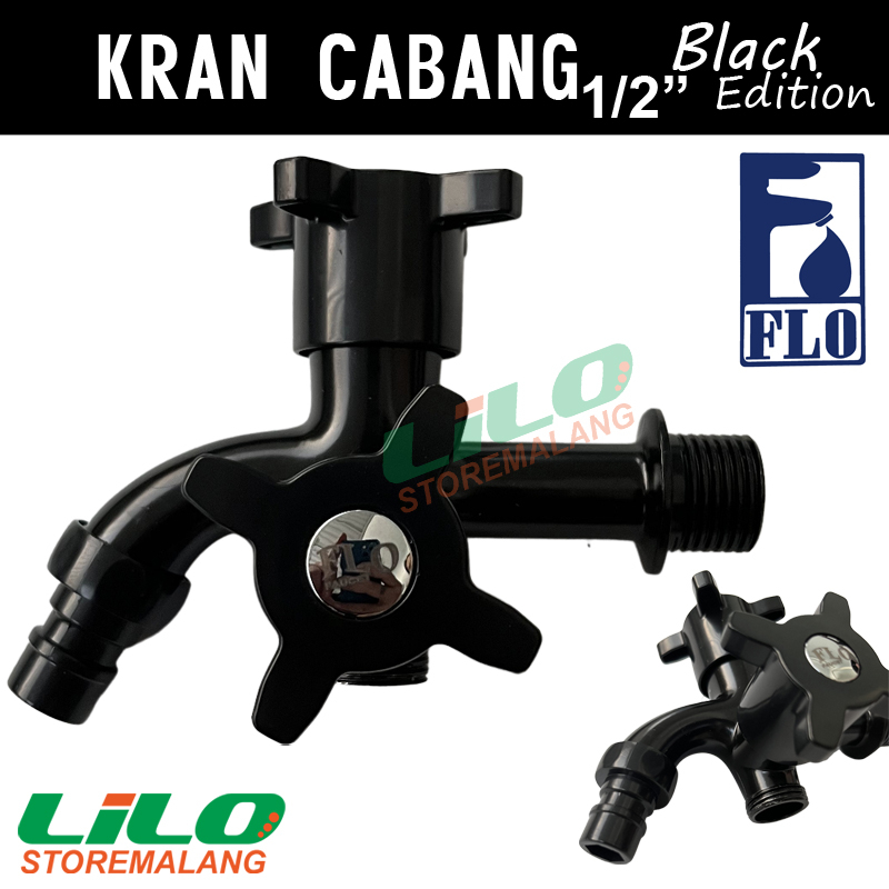 Jual Kran Cabang Keran air tembok double 2 mesin cuci hitam black Flo 1 ...