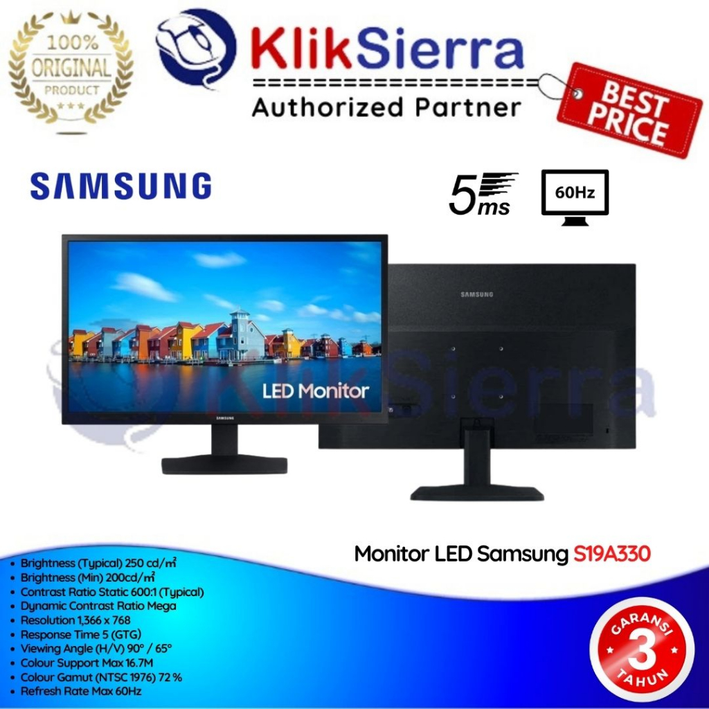 Jual Monitor LED Samsung S19A330 19 inch LS19A330 HDMI 60hz Garansi ...
