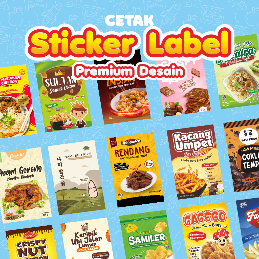 Jual Cetak Sticker Label Nama Produk Merk Makanan Snack Kopi Minuman ...