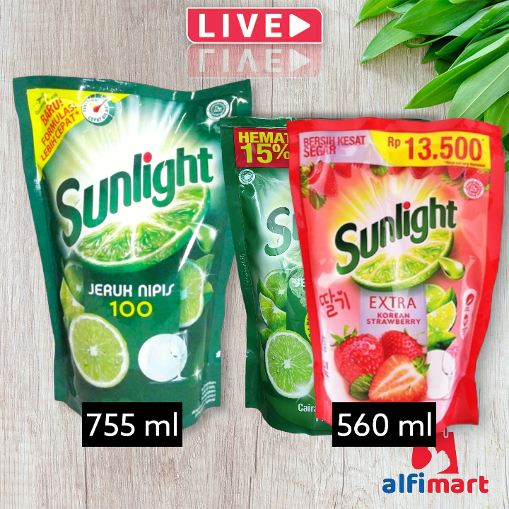 Jual Sunlight Jeruk Nipis & Korean Strawberry kemasan refill isi ulang ukuran 560 ml 755 ml ...