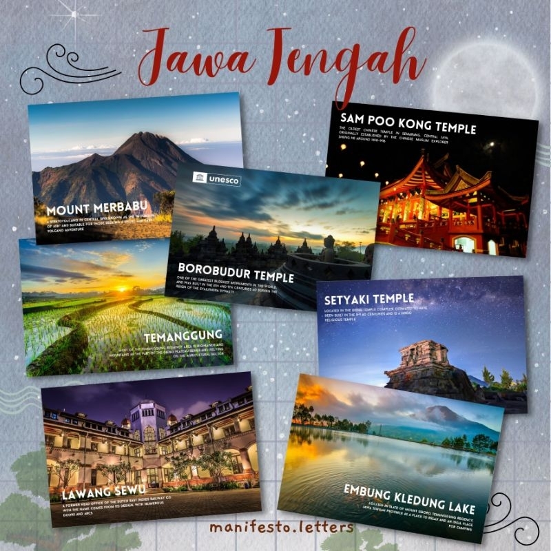 Jual Postcard Jawa Tengah | Kartu Pos Borobudur | Merbabu | Lawang Sewu | Shopee Indonesia
