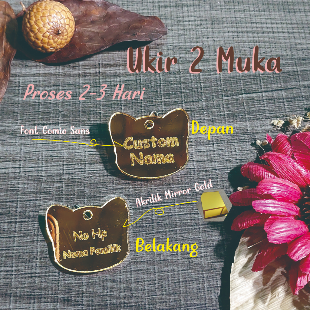 Jual Liontin Kalung Kucing Akrilik Gold Custom Nama 2 Sisi | Shopee ...