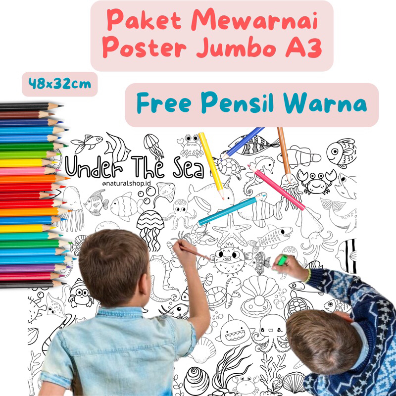 Jual Mewarnai Poster Jumbo A3 + Pensil Warna / Kertas Mewarnai A3 ...