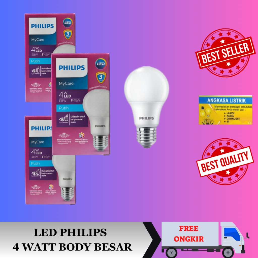 Jual Lampu LED Bulb My Care Philips 4 Watt Putih Kuning Body Besar ...