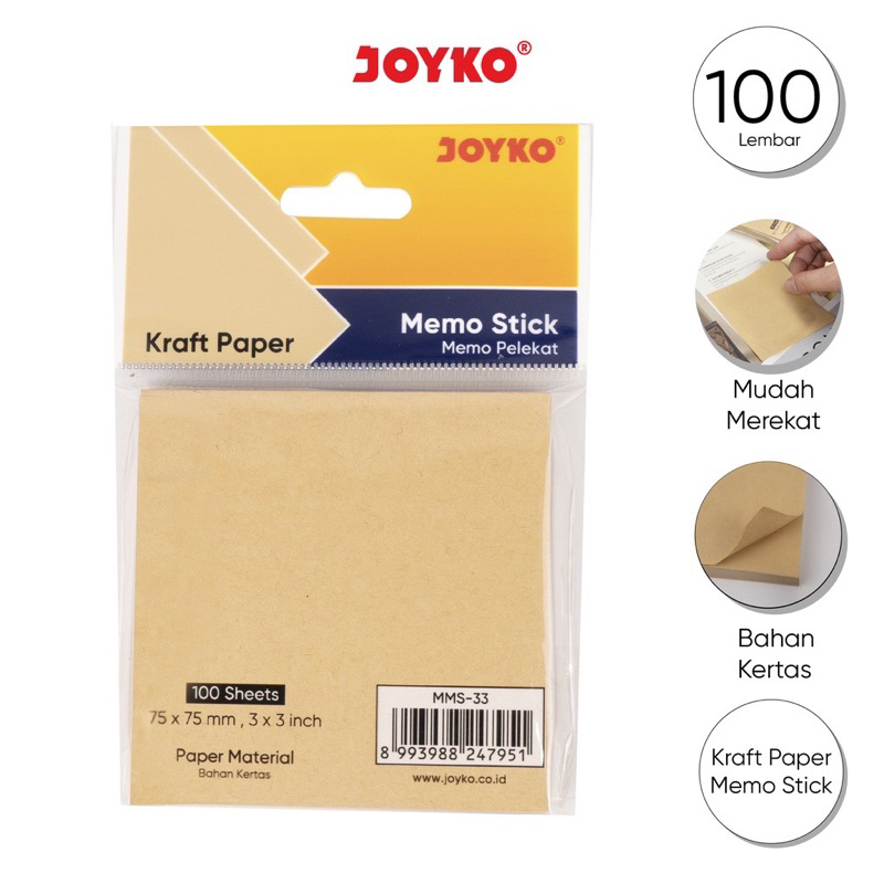 Jual Memo Stick Sticky Note Kertas Memo Tempel Joyko MMS-33 Kraft Paper ...