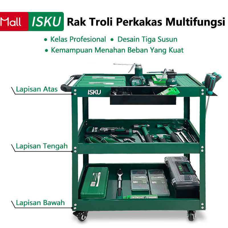 Jual ISKU Trollies Bengkel Rak 3 Susun Trolly Trolley perkakas tools ...