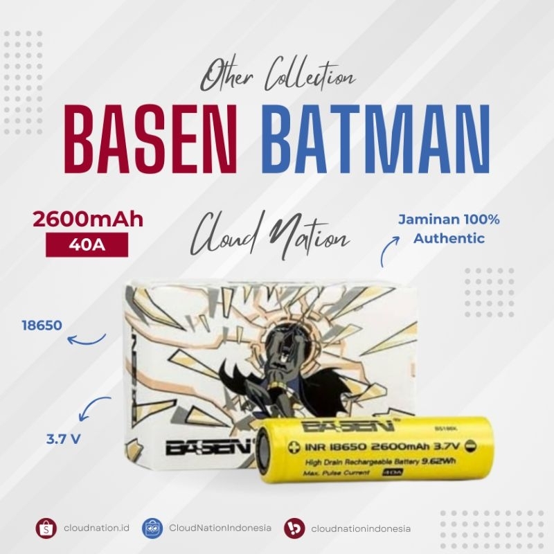 Jual Baterai Basen Batman 2600mAh 40A 3.7V Authentic 18650 Battery ...