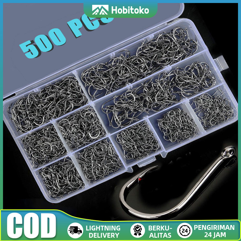 Jual 500 Pcs Fishing Hook Set Bahan Baja Karbon Dengan Tali 500/100pcs ...