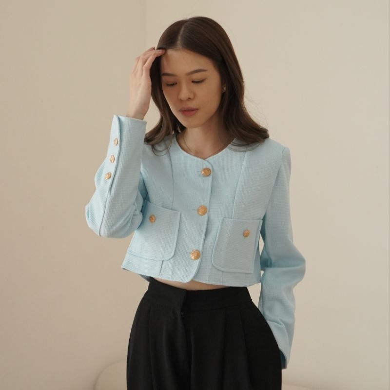 Jual MADS | Jisoo Tweed Top | Korean Tweed Blazer | Jacket Jaket Outer ...