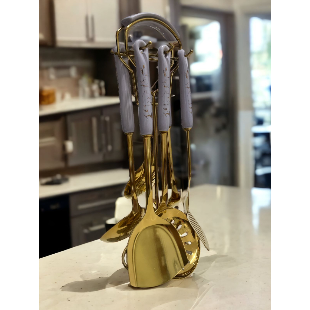 Jual KINGSBAKEWARE SPATULA MASAK GOLD JADE SET 7 IN 1 EMAS ELEGANT ...