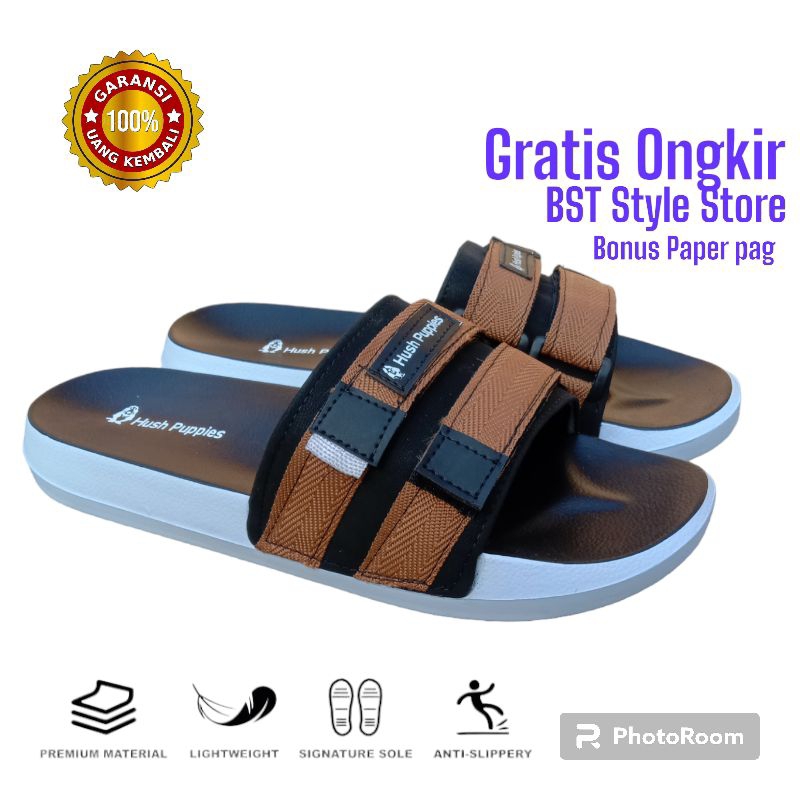 Jual Sandal Slop Hush Puppies Pria Velcro Webing Sendal Distro | Shopee ...