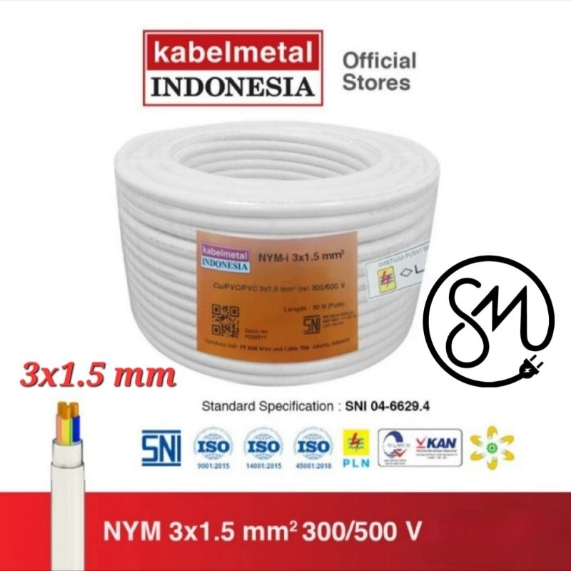 Jual Kabel NYM 3 x 1.5 mm merek Metal meteran SNI Kawat tunggal 3x1.5 mm | Shopee Indonesia