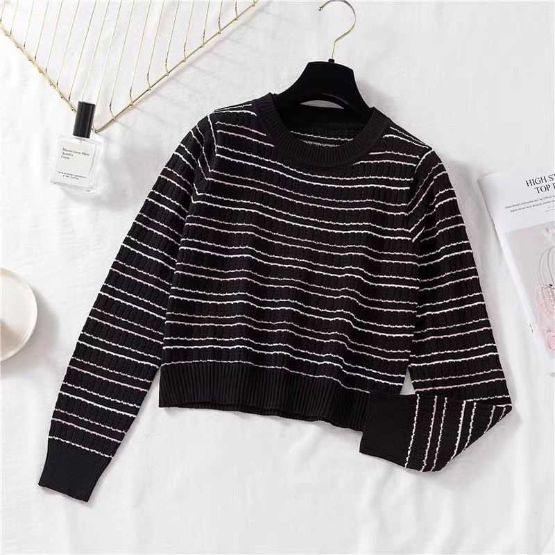 Jual The Monseur Gallery Kaos Rajut Lengan Pendek Wanita Striped T-shirt Korean Style | Shopee ...
