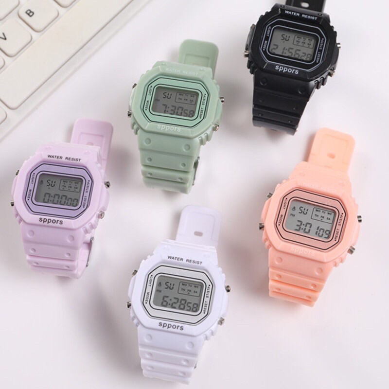 Jual Jam Tangan Digital Wanita WaterProof Polos Segi Rubber Karet Sport ...