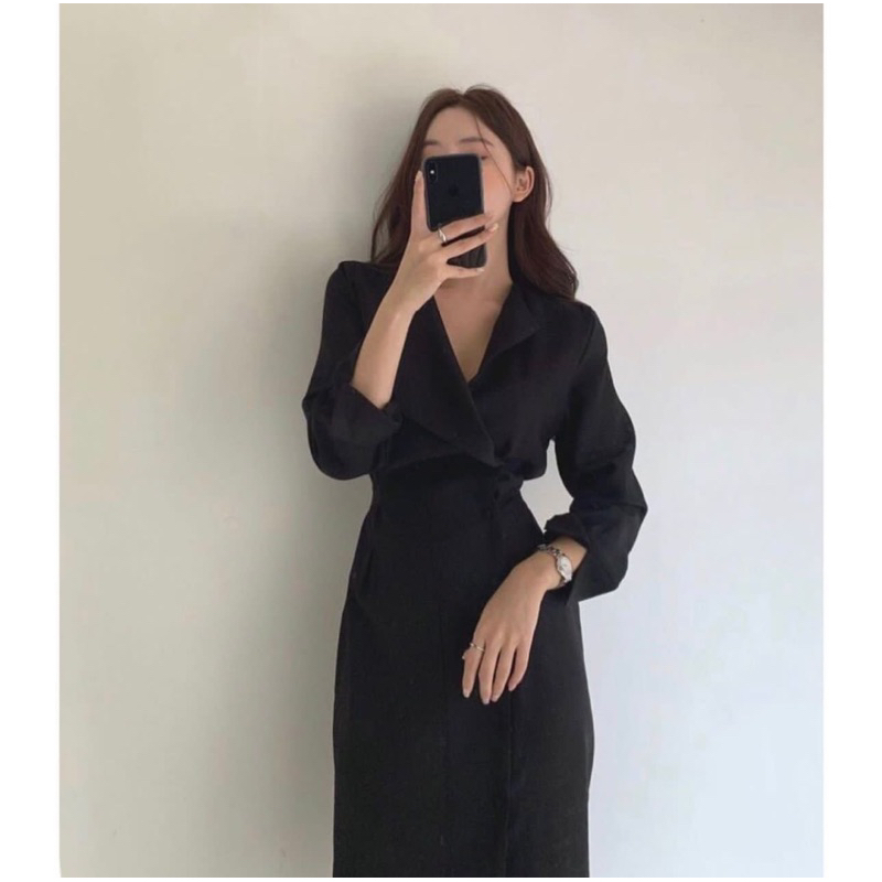 Jual Izebel Dress Korean Simple Basic Polos Casual Kerah Kerja Kantor ...