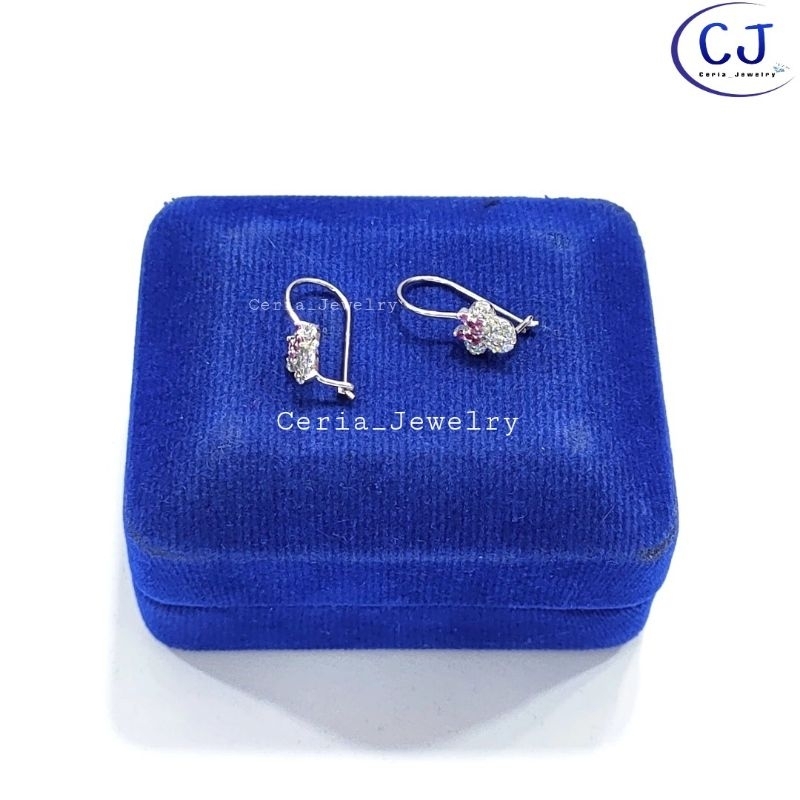 Jual Anting Anak Perak Asli Silver 925 Lapis Emas Putih Model Mickey Permata Pink dan Hitam ...