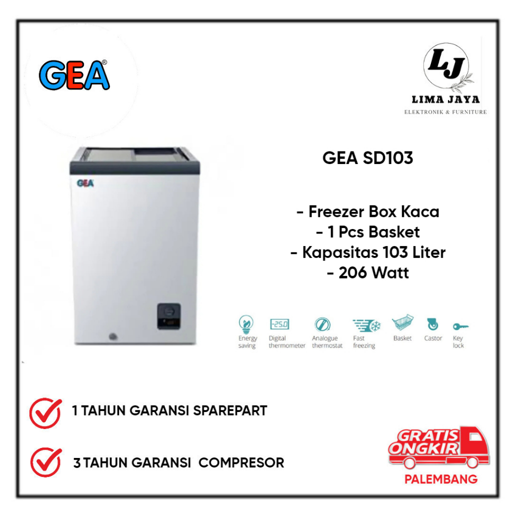 Jual Chest Freezer GEA Kaca SD103 Freezer Box Lemari Pembeku 103 Liter GEA | Shopee Indonesia