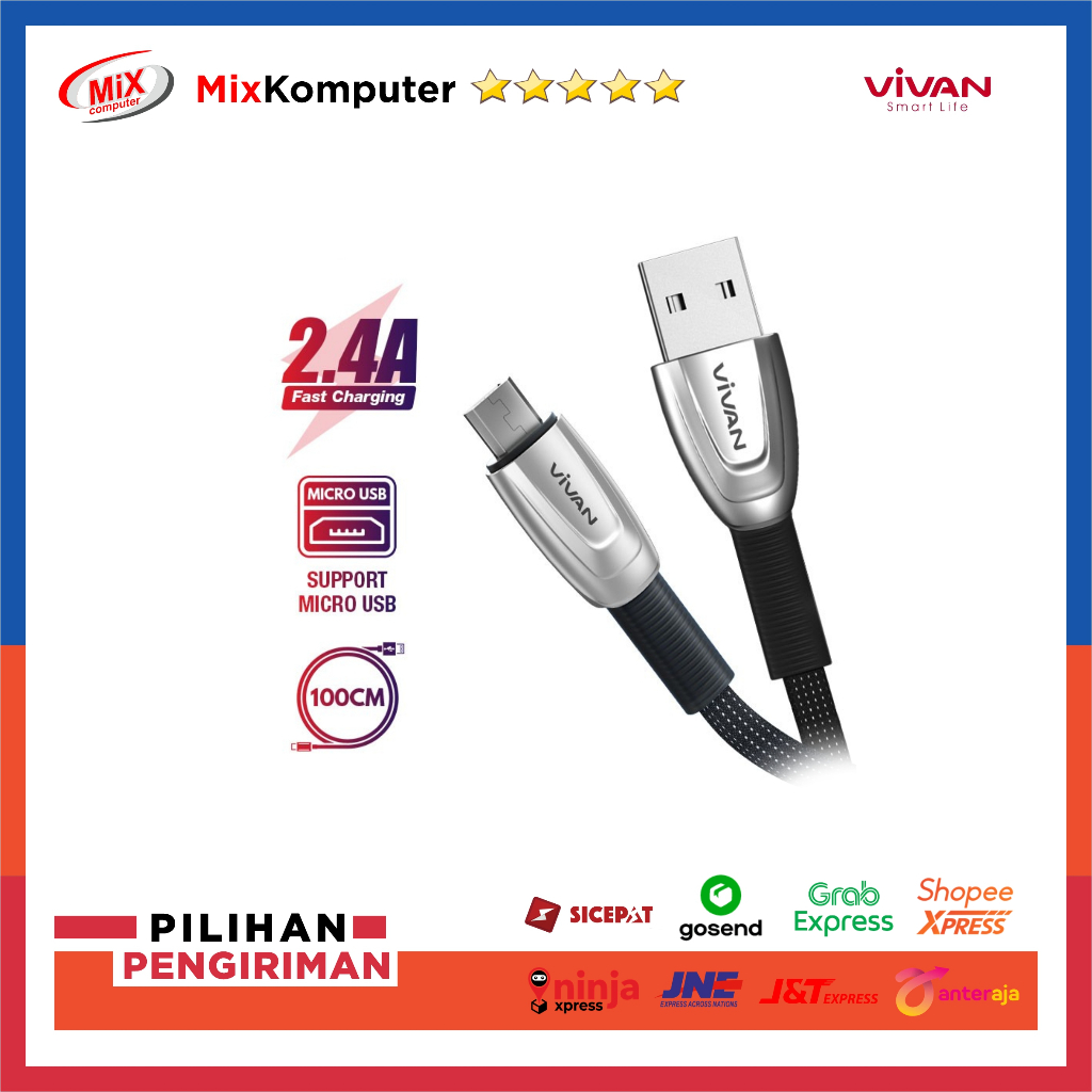 Jual Kabel Data Micro USB VIVAN BTK-MS 2.4A 100CM | Shopee Indonesia