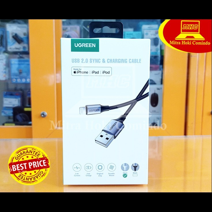 Jual KABEL DATA UGREEN USB 2.0 TO IPHONE 2M BRAIDED LIGHTNING NYLON - Hitam | Shopee Indonesia
