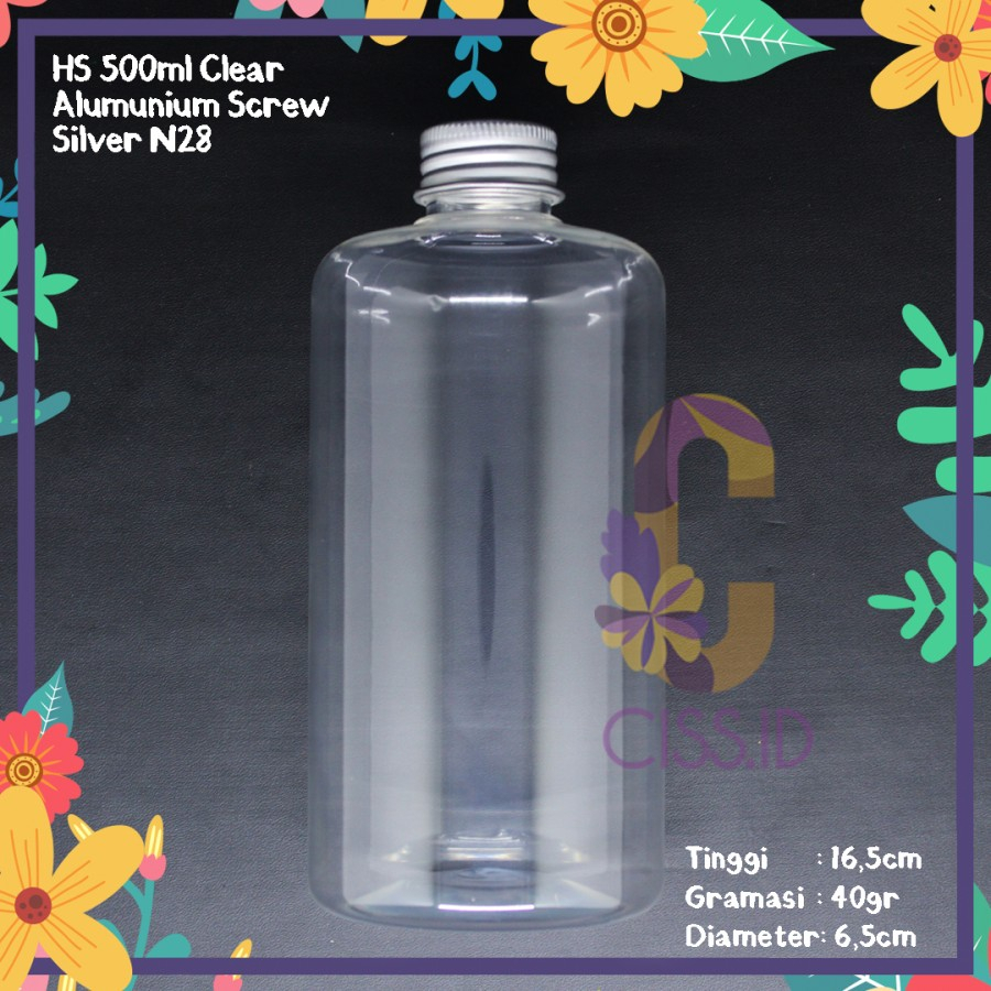 Jual BOTOL HS 500ML CLEAR N28 TUTUP ULIR ALUMUNIUM SILVER PET IMPORT URIL | Shopee Indonesia