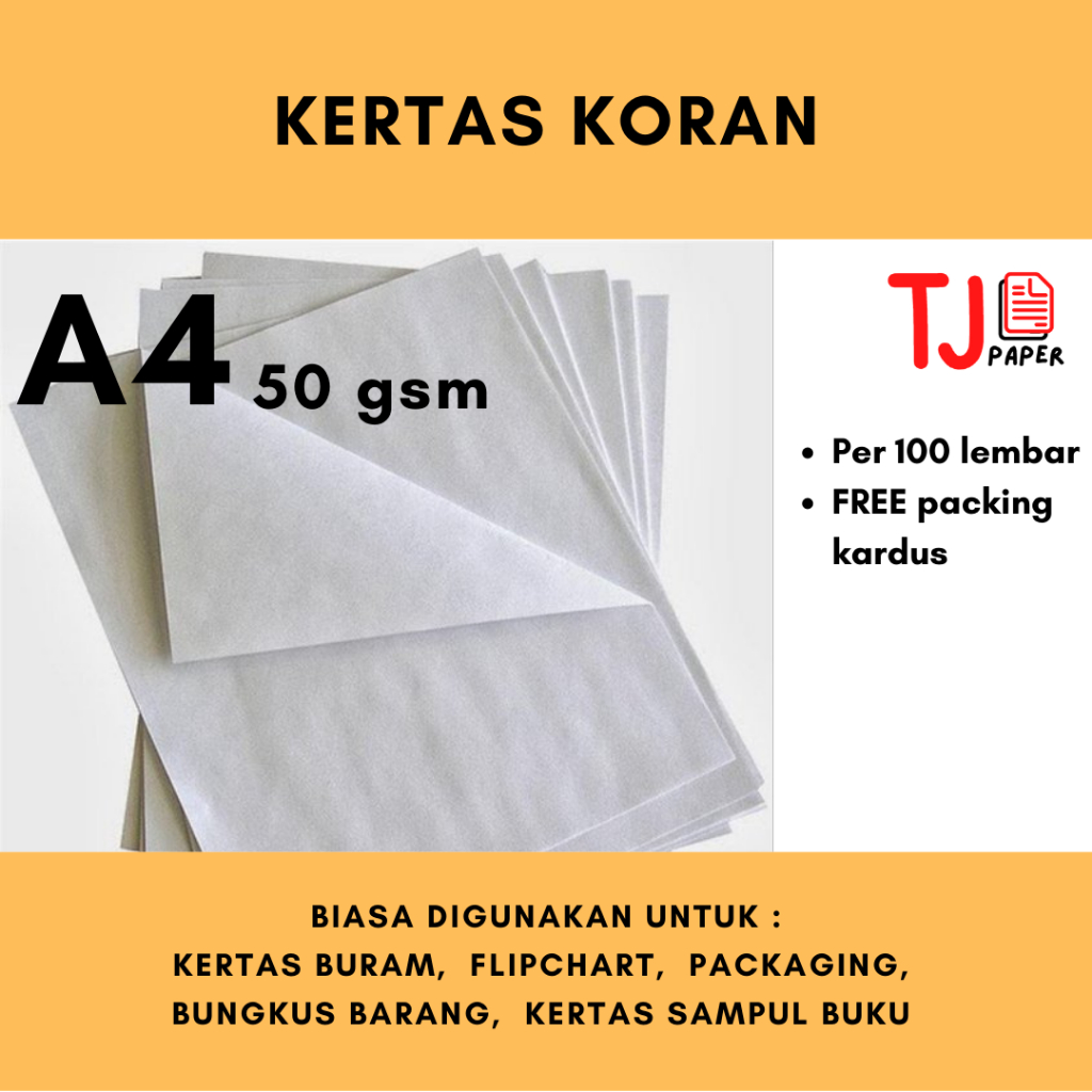Jual (100 lembar) Kertas Koran Polos - A4 / F4 - 50 gram - Kertas Buram / Packing / Flipchart ...