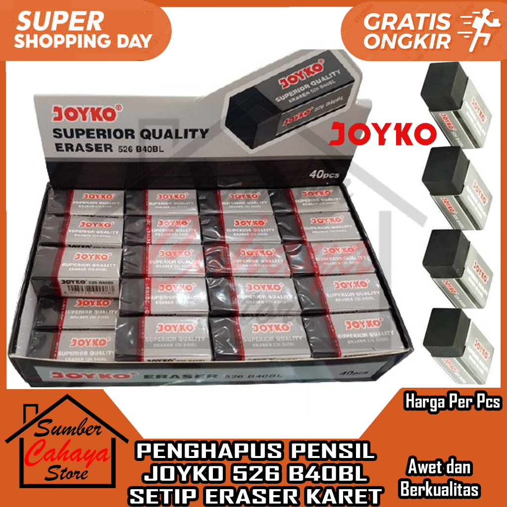 Jual PENGHAPUS PENSIL JYK HITAM 526 B40BL ERASER STIP SETIP JOIKO ...