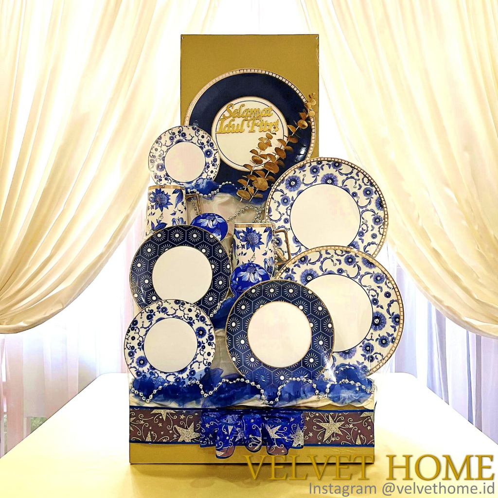 Jual Royal Blue Parcel SET Parsel Premium Piring Gelas Biru Lebaran ...