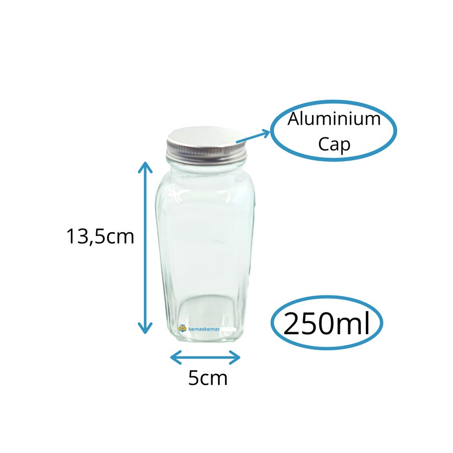 Jual 250 ml Botol Jar Kaca Susu Juice French Square + Tutup Alumunium ...