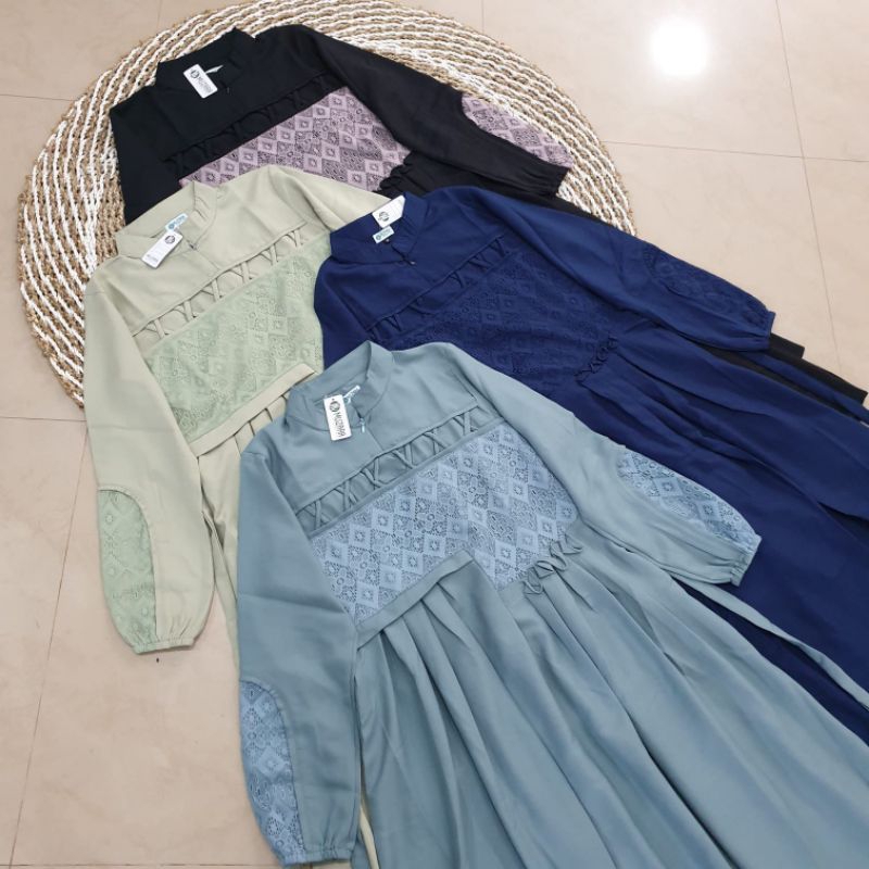 Jual Syafira Dress Gamis Shakila Polos Mix Brokat Gamis Lebaran ...