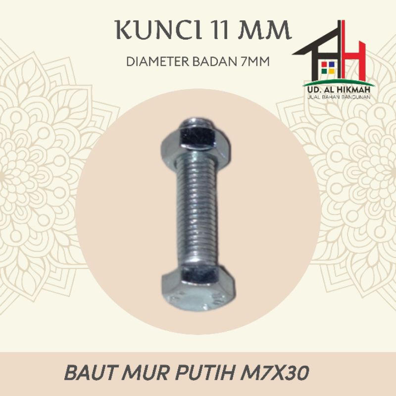Jual PAKET 10 SET BAUT MUR HEX PUTIH M7 X 30 M7X30 KUNCI 11 MM | Shopee ...