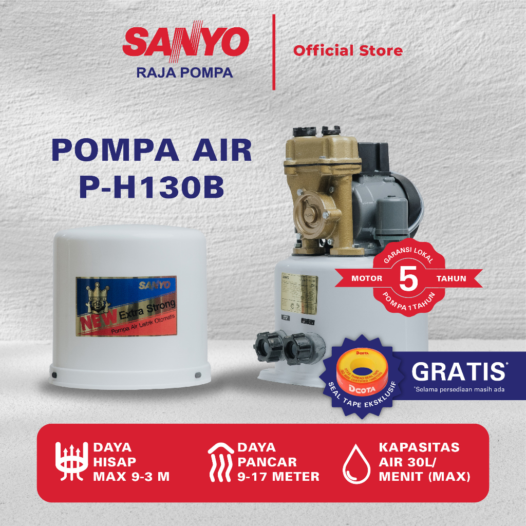 Jual SANYO Mesin Pompa Air Sanyo Otomatis - Shallow Well Pump - P-H130B ...