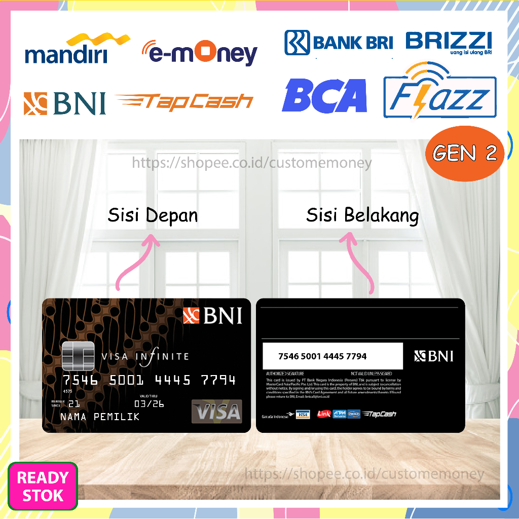 Jual KARTU EMONEY DESIGN KARTU BNI VISA BATIK ETOLL E-MONEY MANDIRI ...