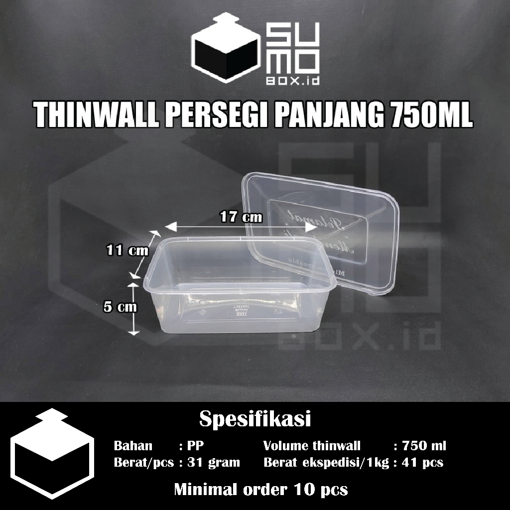 Jual Thinwall PERSEGI PANJANG 750ml + Tutup FREE PACKING / Kotak Makan Plastik 750 ml [ECERAN ...