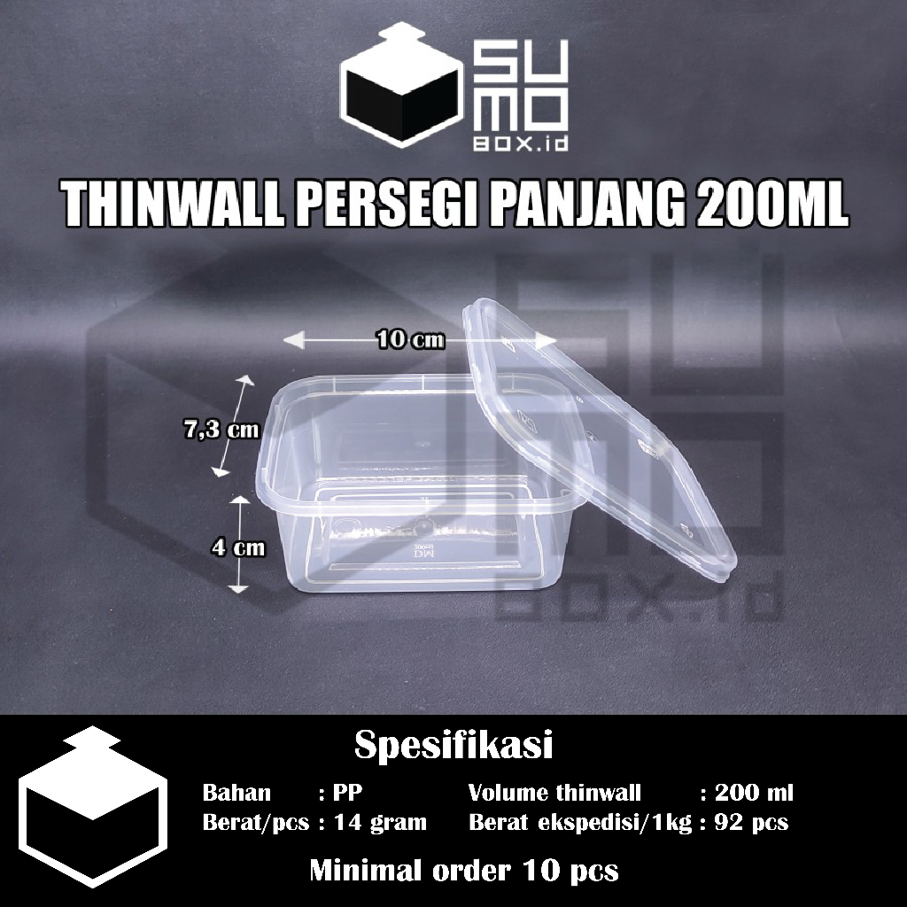 Jual Thinwall PERSEGI PANJANG 200ml + tutup / wadah plastik box dessert kontainer 200 ml [ECERAN ...