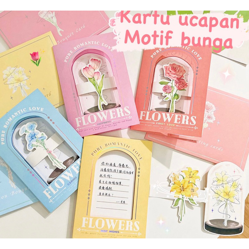 Jual kartu ucapan premium dengan amplop motif bunga/greeting cards ...