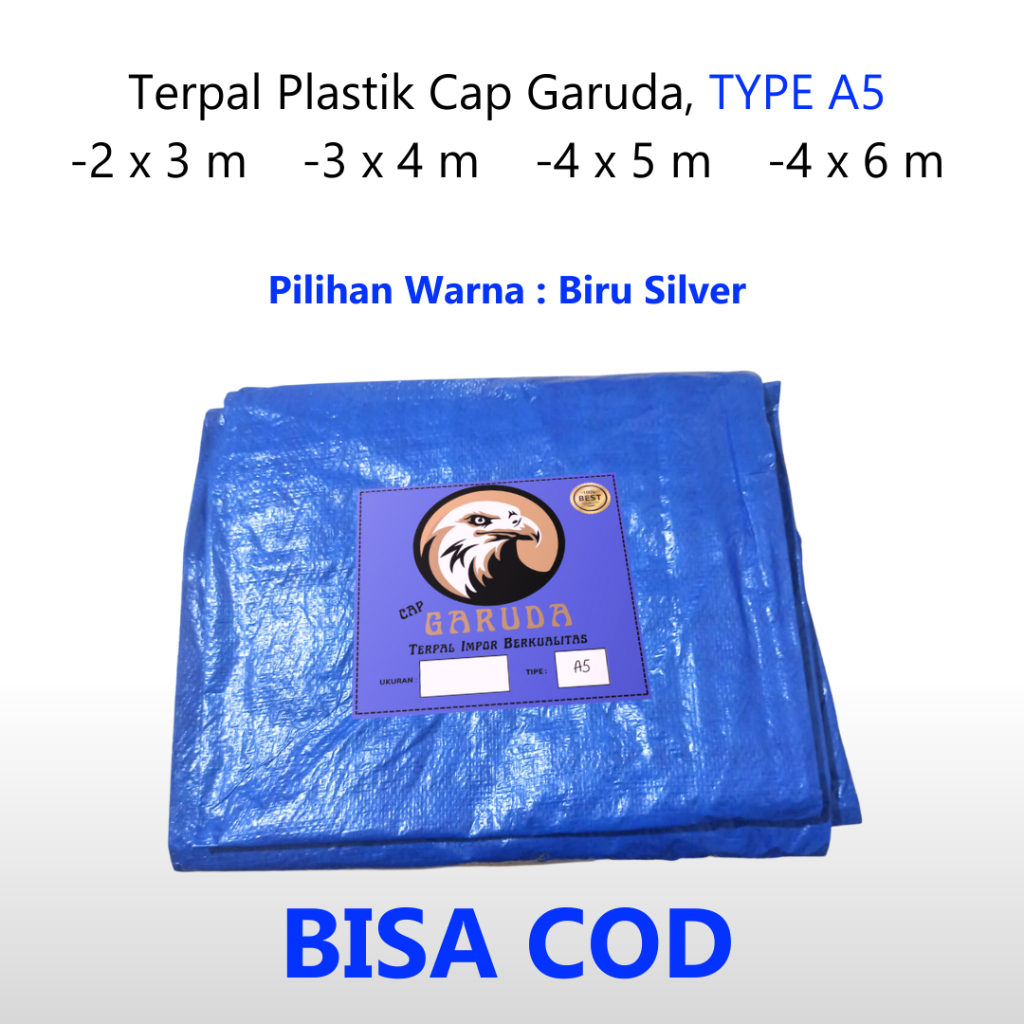 Jual TERPAL PLASTIK CAP GARUDA SUPER TEBAL A5 UKURAN 4x5 M BIRU SILVER ...