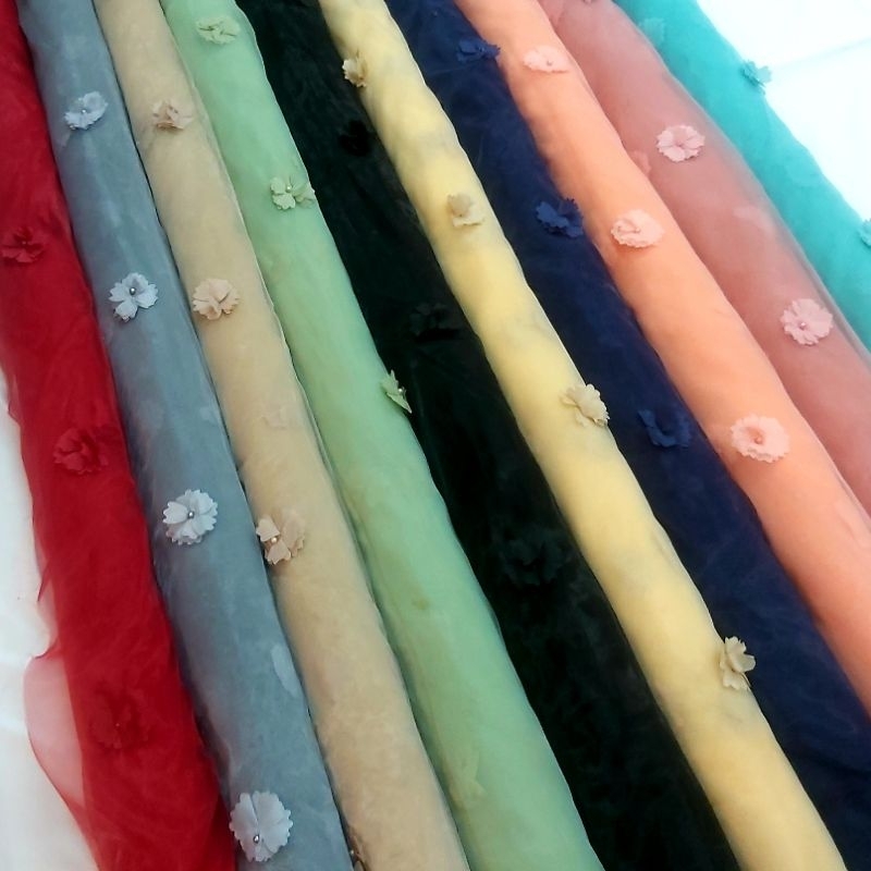Jual Kain Organza 3D Pearl / Organza Mutiara / Organsa Motif Bunga ...