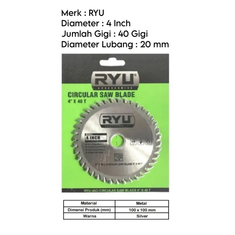 Jual mata circular saw blade RYU 4 inch 40T mata gerinda potong kayu 4 ...