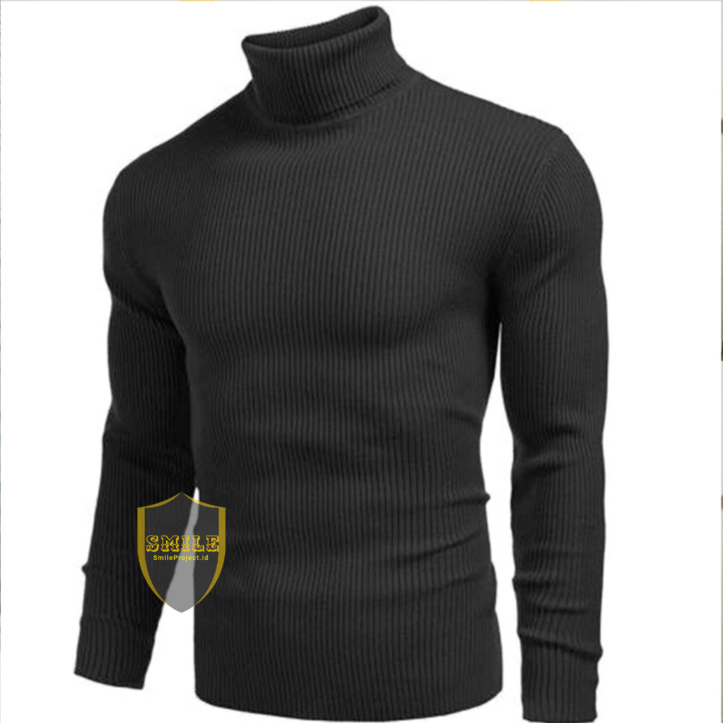 Jual Kaos Turtleneck Pria Rib Lengan Panjang - Kaos Kerah Tinggi Korean Style Quality Premium ...
