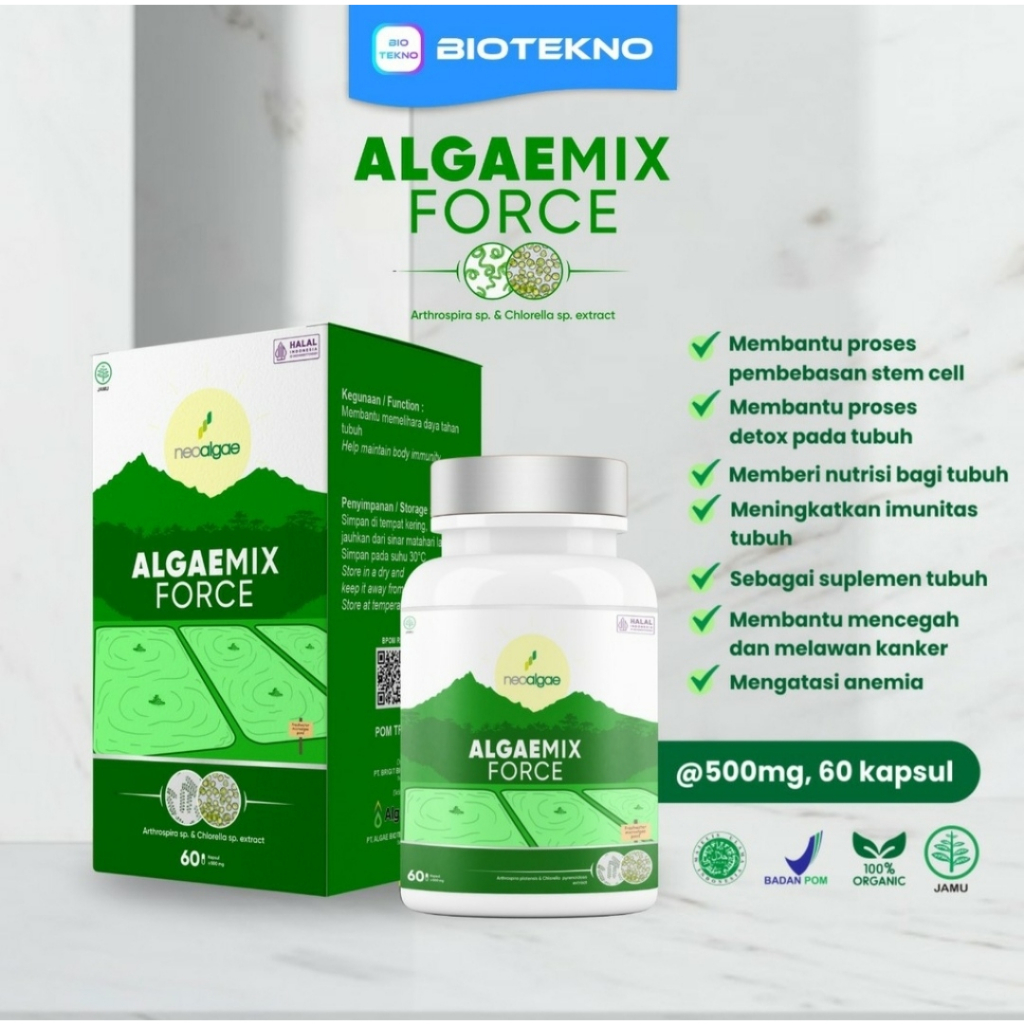 Jual Biotekno Algaemix Force | Blue Green Algae (spirulina) & Green Algae (chlorella)| Kapsul ...