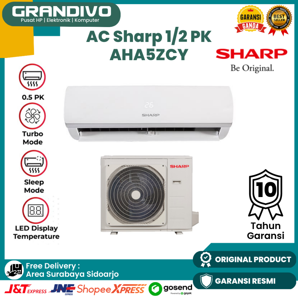 Jual AC Sharp 1/2PK AC Split 1/2PK AH-A5ZCYN / AHA5ZCYN Air Conditioner Garansi Resmi Sharp ...