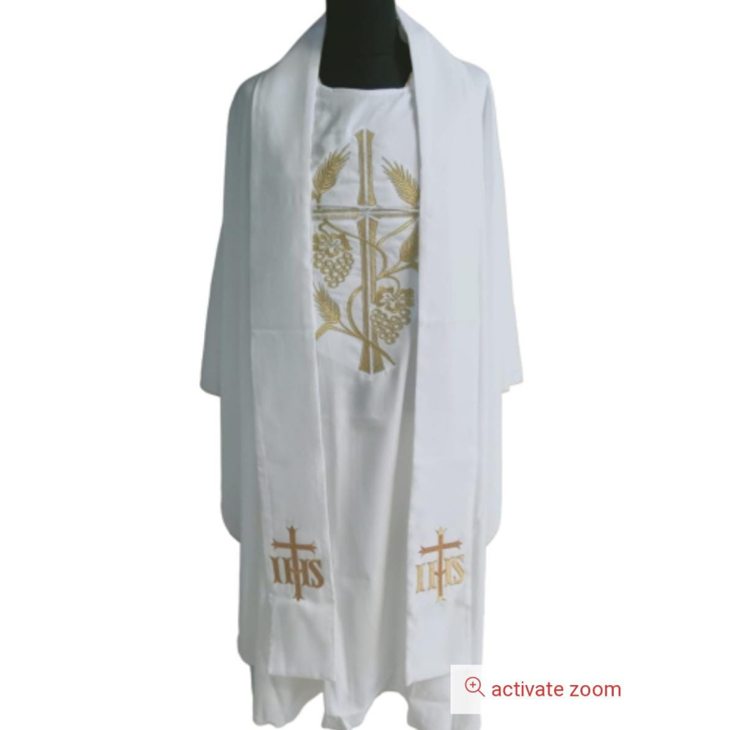 Jual Jubah Imam Katolik/Kasula Pastor/Kasula Bordir Motif Salib Gandum ...