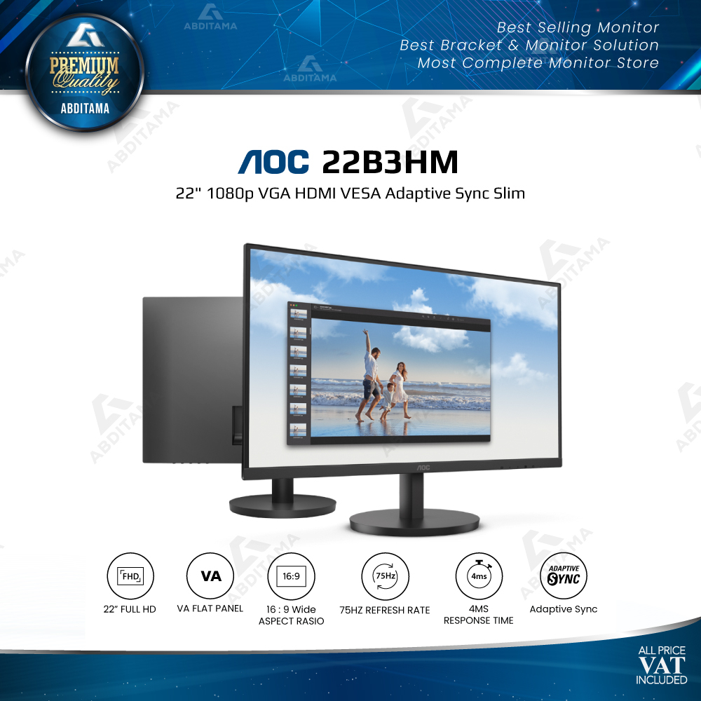Jual Monitor LED AOC 22B3HM 22" 1080p VGA HDMI VESA Adaptive Sync Slim ...