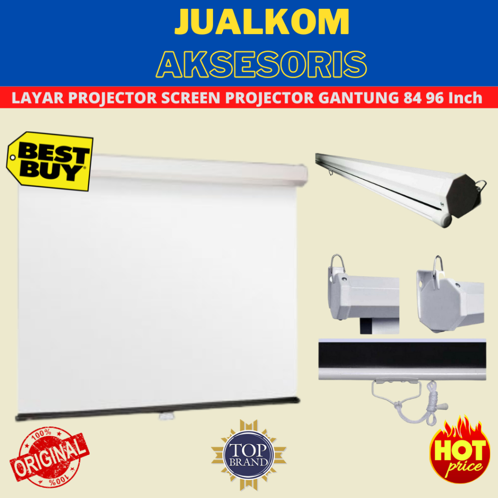 Jual LAYAR PROJECTOR SCREEN PROJECTOR GANTUNG 84 96 120 Inch | Shopee ...