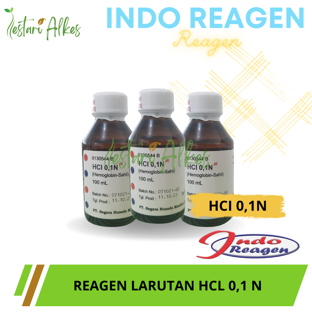 Jual Reagen Larutan HCL 0,1 N 100 ml INDO REAGENT Hemoglobin Sahli Exp 09.2024 | Shopee Indonesia