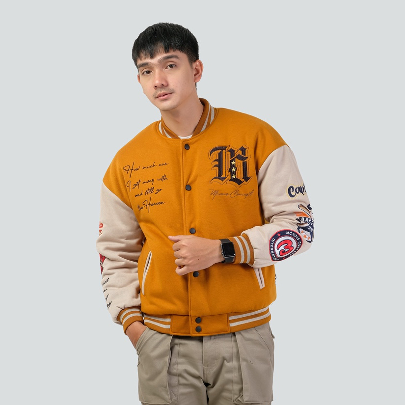 Jual Mcvois Varsity Jaket Baseball Mustard Full Bordir Premium Distro ...