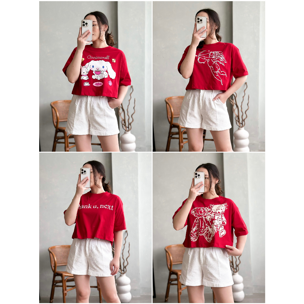 Jual INFINITEE Kaos Croptop Wanita Lengan Pendek Bahan Katun Warna ...