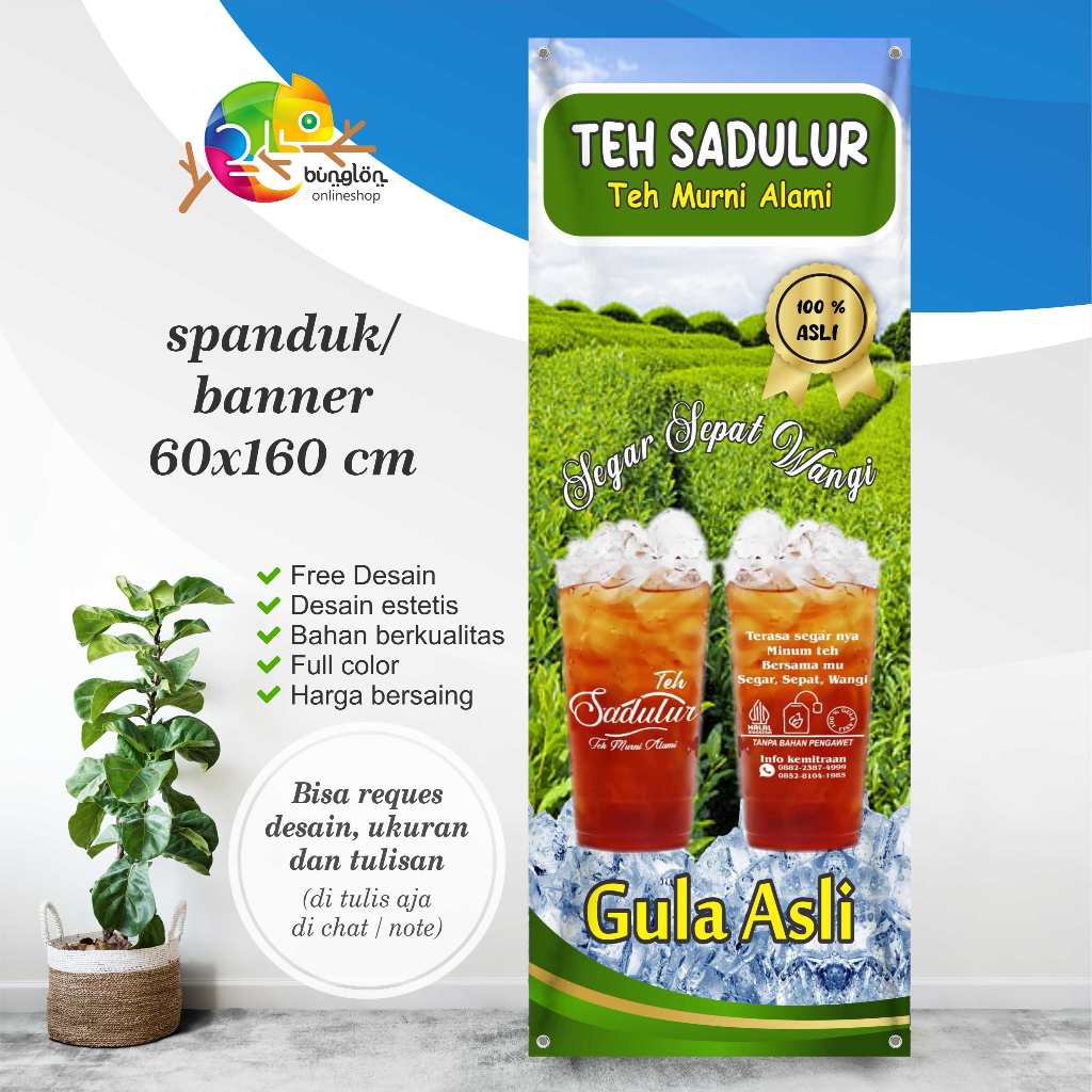 Jual 60x160 Spanduk Banner Es Teh, Es Teh Sadulur, Spanduk Teh Poci ...